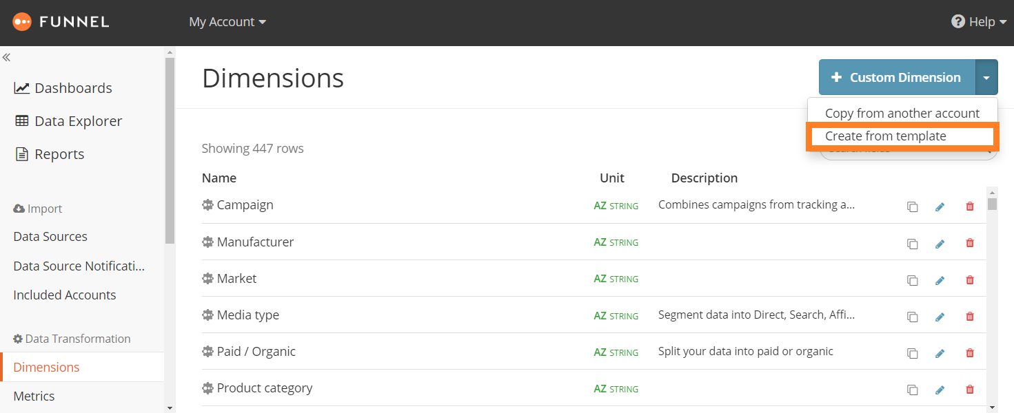 New custom dimension template